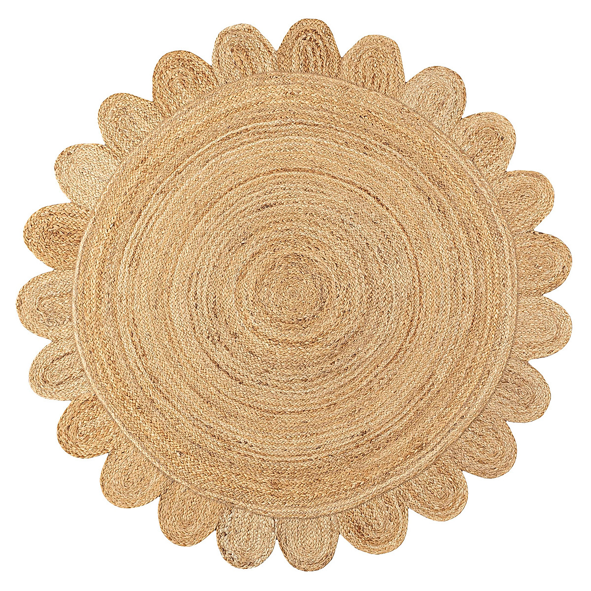 JONATHAN Y RNF112A-6R Petal Boho Jute Scalloped Circle Indoor Area -Rug, Cottage, Bohemian, Rustic Easy -Cleaning,Bedroom,Kitchen,Living Room,Non Shedding, Natural, 6' Round