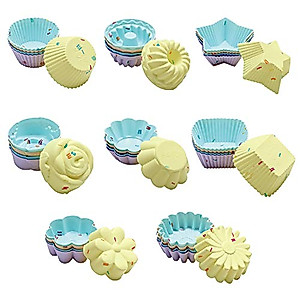 40PCS Silicone Cupcake Baking Cups Set Silicone Baking Cups For Baking, Including 8 Shapes Silicone Muffin Cups Cupcake Molds (Round, Square, Star, Sunflower, Rose, Chrysanthemum, Flower, Pumpkin)