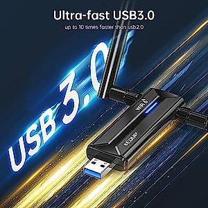 USB 3.0 WiFi 6E AX5400M WiFi Adapter for PC, 802.11AX, Tri-Band 6GHz/ 5GHz/ 2.4GHz, Dual 5dBi Antennas, USB WiFi Dongle Wireless Network Adapter for Desktop PC Laptop, Only Work for Windows 11/10