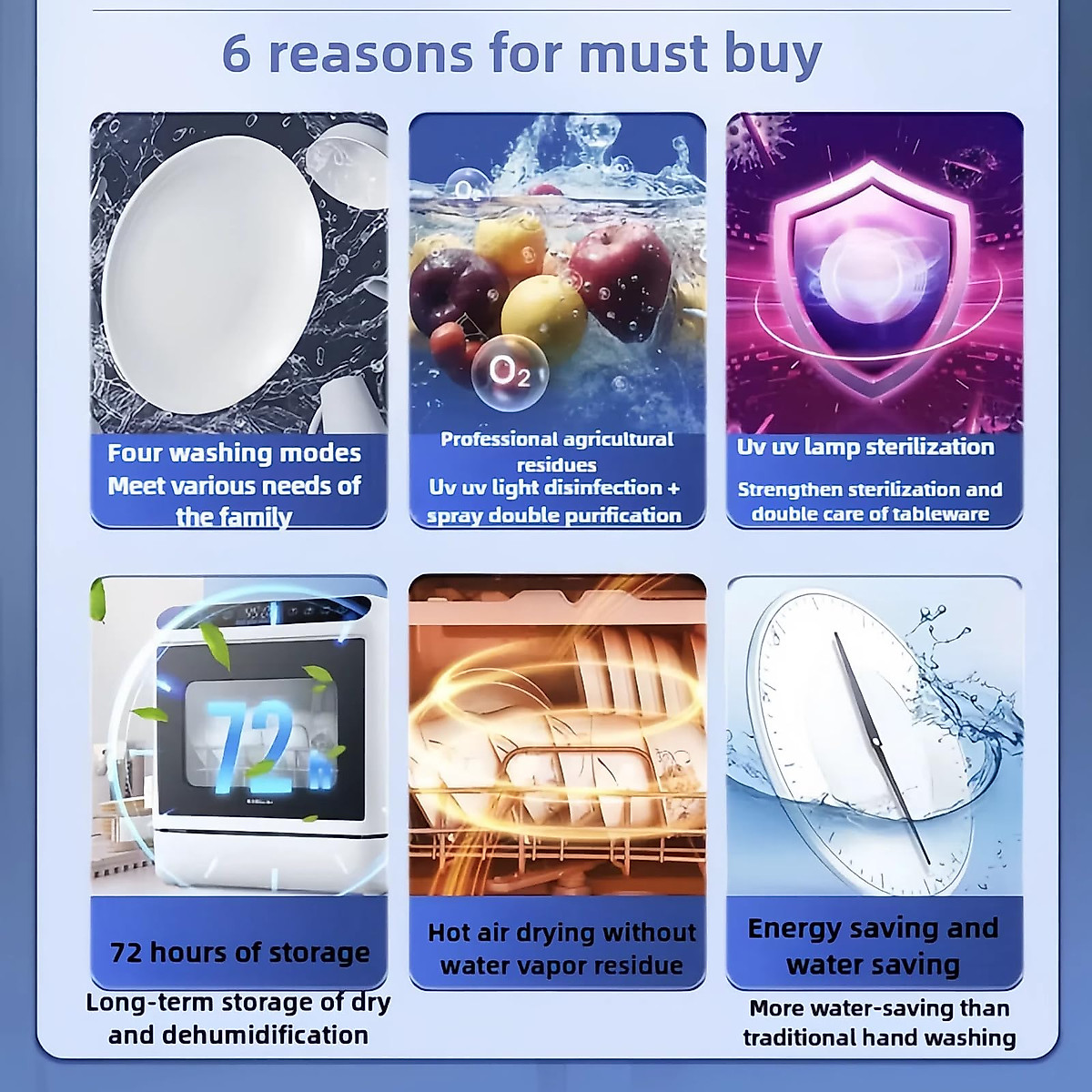 Dishwasher Tabletop Dishwasher Portable Small Fully Automatic 4 Washing Modes and Drying Function Can be connected to the faucet and manually filled with water