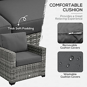 Outsunny 5 Piece Patio Furniture Set with Cushions, Outdoor PE Rattan Wicker Conversation Sofa Set with Storage Bin Coffee Table, Dark Gray