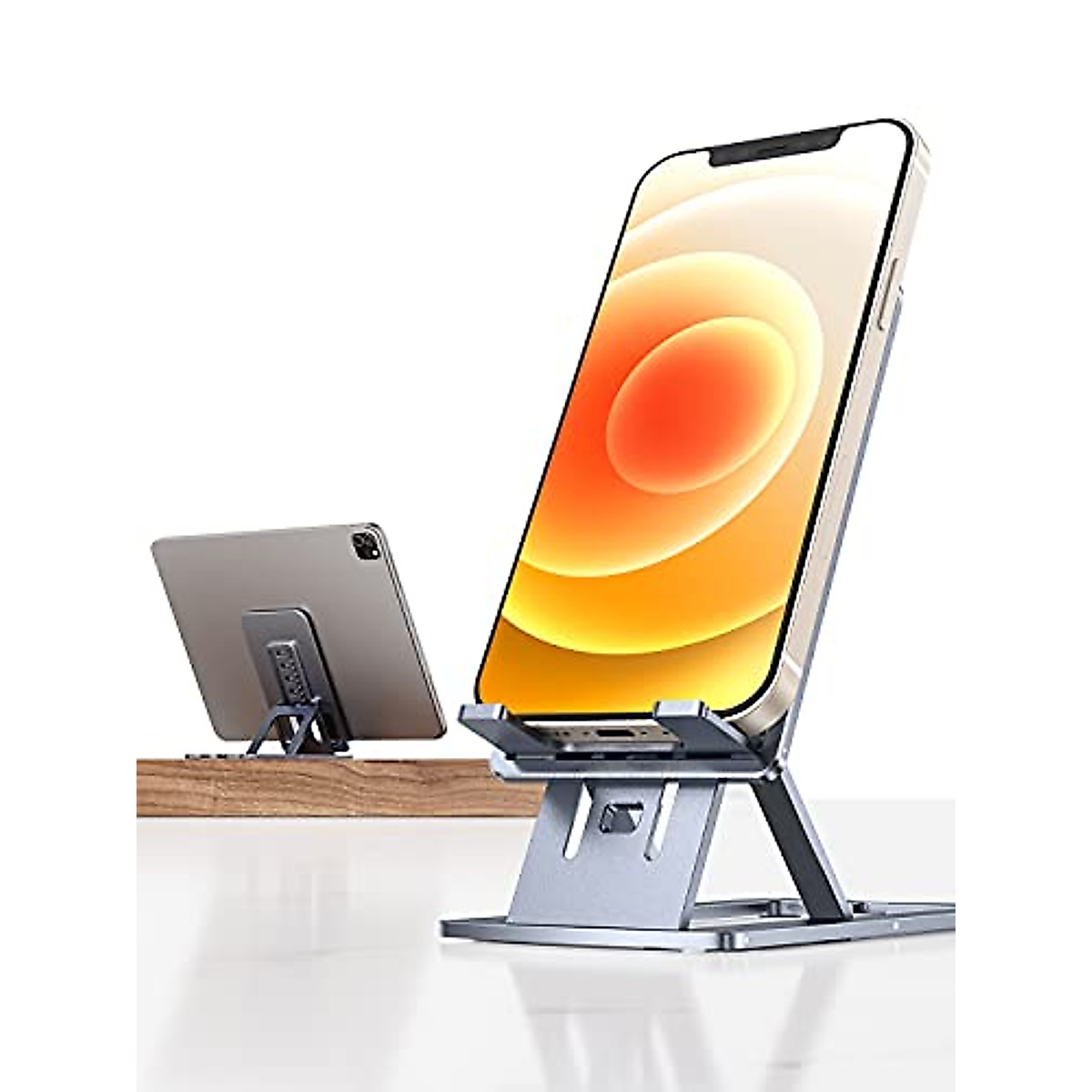 LISEN Travel Essentials Accessories Foldable Cell Phone Stand, [Sturdy Aluminum Metal] Adjustable Cell Phone Holder [Ultra Thin] Portable Stand for Desk Compatible with All Smartphones, Tablets