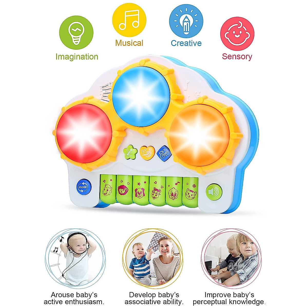 KingsDragon Baby Musical Keyboard Piano Drum Set,Learning Light up Toy, Early Educamional Montessori Toys for Babies Toddler Boys Girls Birthday