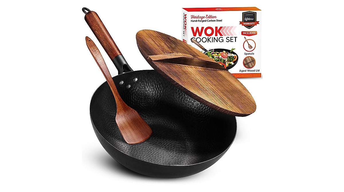 Gold Dragon Heritage Wok Pan - Preseasoned 12.5" Steel