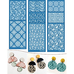 Puocaon Boho Clay Silk Screen - 8 Pcs Paisley Silk Screen Stencils for Polymer Clay Jewelry, Reusable Screen Stencils for Polymer Clay Earrings Making, Mystic Boho Polymer Clay Silk Screen Stencils