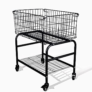 Rolling Laundry Basket on Wheels,Garment Storage Cart,Black Metal Basket with wheels, Color Black,Garment Metal Rack(1, Black)