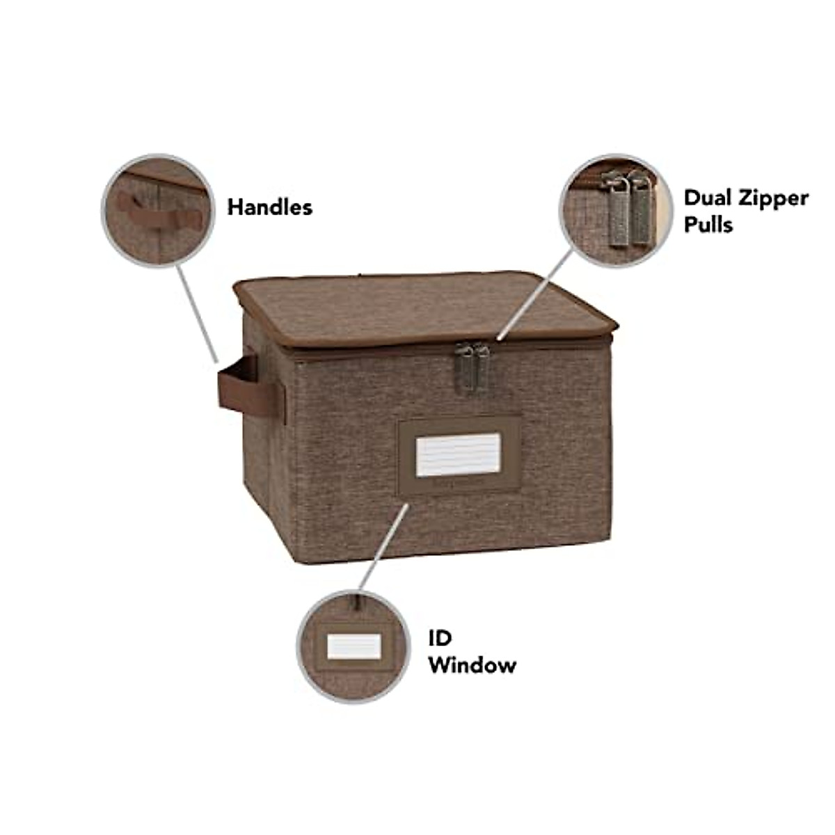 Covermates Keepsakes Dish Storage Box – Stackable, Reinforced Handles, China Storage-Brown Heather