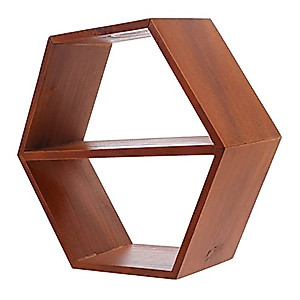 DIKACA 1pc Bookshelf Brown Farmhouse Living Hexagon Bathroom Decorative Wall-Mounted Rustic Wood Bedroom Bedside Hanging Home Useful Wall Shelves Honeycomb Wooden Hexagonal Rack Holder