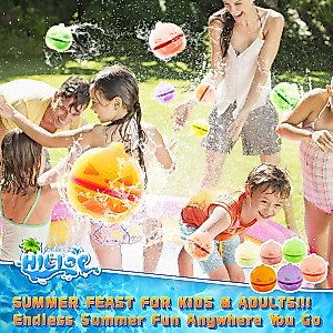 Hiliop 12PCS Reusable Water Balloons Quick Fill & Self Sealing, Latex-Free Silicone Magnetic Splash Water Balloon for Kids
