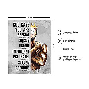 Motivational Black Art - Religious Wall Decor - African American Wall Art - Afro Wall Art - Christian Gifts for Men - Inspirational Scripture - Man Cave Home Office -Bible Verses -Spiritual Wall Decor