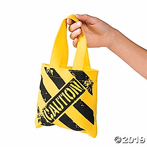 Fun Express - Mini Construction Zone Tote Bags for Birthday - Apparel Accessories - Totes - Novelty Totes - Birthday - 12 Pieces