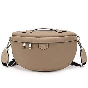 Eslcorri Crossbody Bags for Women - Fashion Sling Purse Shoulder Bag Fanny Pack Leather Causal Chest Bum Bag with Adjustable Wide Strap for Workout Traveling Running Shopping - Apricot
