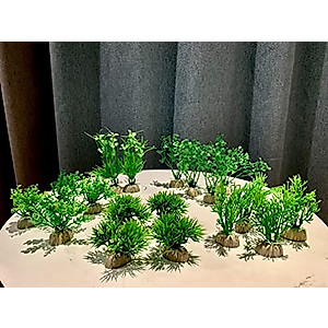 Ctpeng 23 Pcs Aquarium Plants Plastic,Artificial Fish Tank Plant for Aquarium Decoration (Green and White)