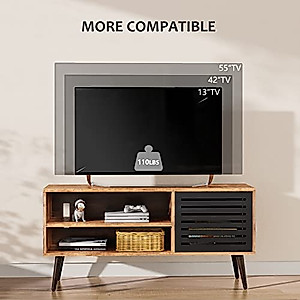 Retro TV Stand for TV up to 55 Inch, TV Console Table & Entertainment Center Mid Century Modern TV Stand with Adjustable Shelf for Living Room, Pop Up Door TV Cabinet Holds up to 110 lbs, FMRTS02B1