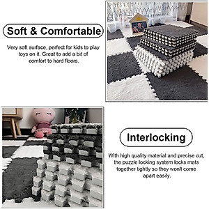 Interlocking Foam Tiles 10 Pcs 3/8" Thick Foam Flooring Tiles for Playroom Bedroom, Children Plush Puzzle Interlocking Tiles with Edgings, Comfortable Square Foam Mats (Color : Grey+White)