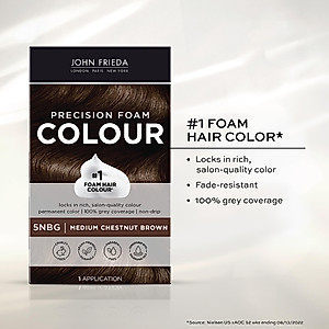 John Frieda Precision Foam Colour, Medium Chestnut Brown 5NBG, Full-coverage Hair Color Kit, Anti-Fade Gray Coverage, Deep Color Saturation Hair Dye, 1 Application