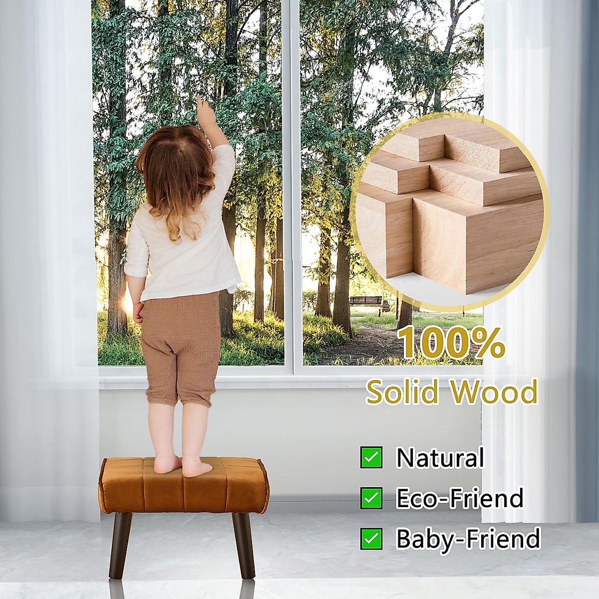 Cpintltr Small Foot Stool Ottoman Modern Accent Step Stool Seat with Solid Wood Legs Velvet Soft Padded Pouf Ottomans Sofa Footrest Stools 16 inch for Couch Living Room Bedroom Entryway Brown