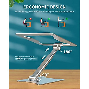 Biuupa Adjustable Laptop Stand for Desk- Sturdy Aluminum Foldable Computer Stand, Non-Slip Ergonomic Laptop Holder Lift for All Computers/ DJ/ Chromebook/ Notebook/ MacBook/ Air/ Pro, 10-16" Silver