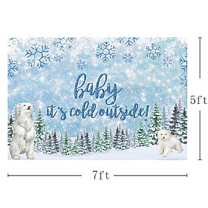 AIBIIN 7x5ft Winter Baby Shower Backdrop Forest Snowflake Background for Photography Baby It's Cold Outside Gender Reveal Party Decoration Christmas Landscape Merry Xmas Polar Bear Backdrop Photo Prop