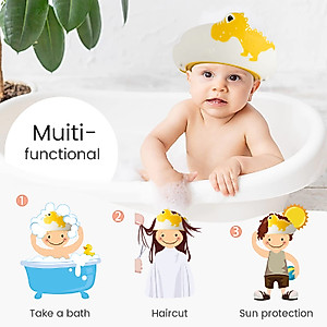 FUNUPUP 2 Pack Baby Shower Cap for Kids, Adjustable Toddler Hair Washing Bathing Cap Shield Baby Shower Visor Shampoo Cap Protect Baby Eyes (Dinosaur)
