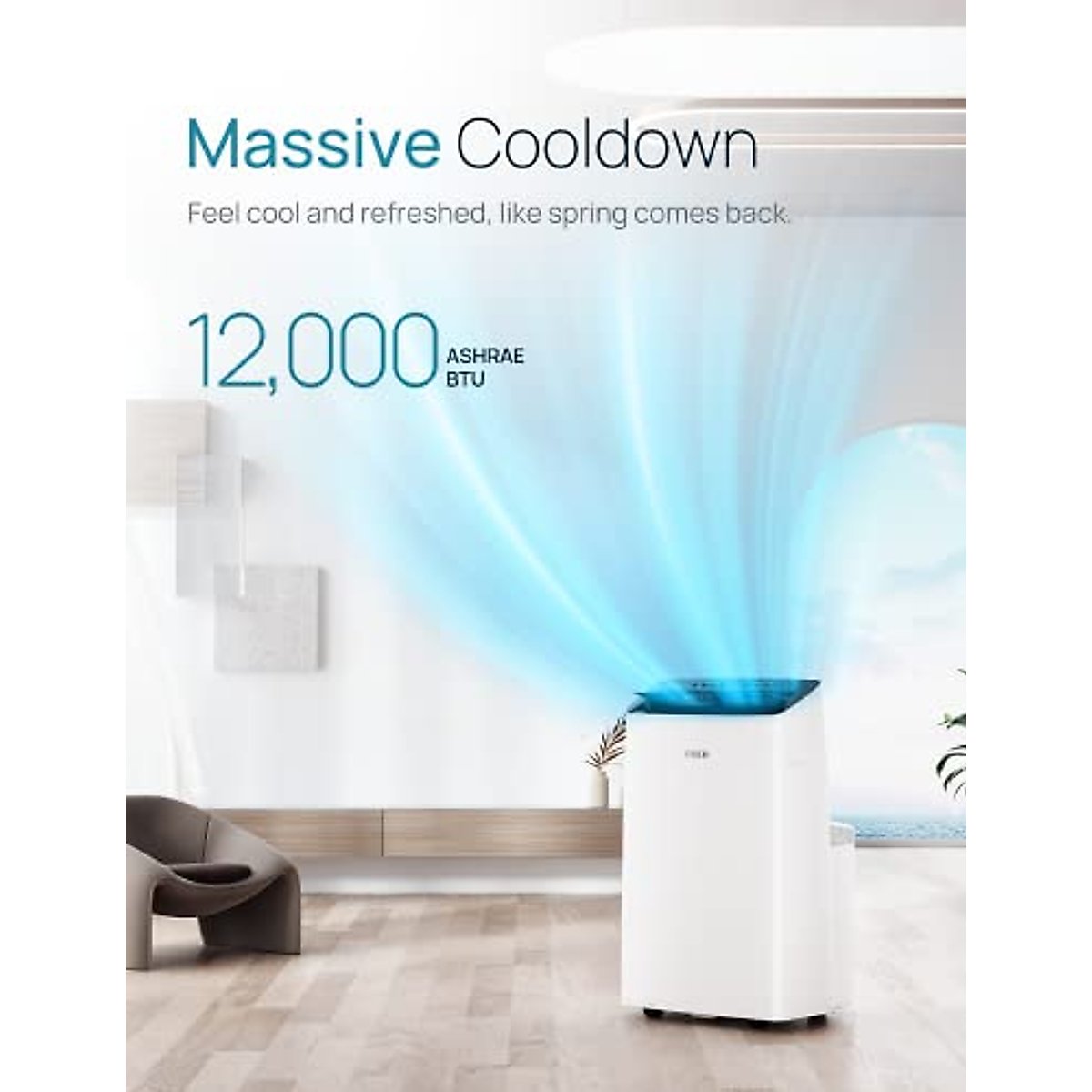 Dreo TwinCool 12000 BTU Smart Inverter Portable Air Conditioner with Dual Hose, 42dB Quiet,Powerful Cooling, Up to 450 Sq Ft, Remote Control, Dehumidify, 24H Timer, Window Mount Kit, White