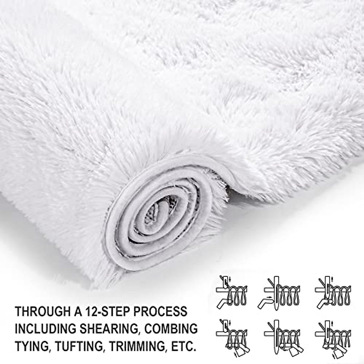 Vocrite 6x9 Large Fluffy Rug for Bedroom, White Shag Shaggy Area Rug, Non-Skid Fuzzy Faux Fur Rug for Living Room Playroom Nursery Classroom Kids Room, Soft Carpet for Home Room Decor