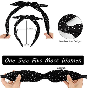 TOBATOBA 6Pack Polka Dot Bow Headbands - Cute Bunny Ears Top Knot, Vintage Hair Accessories for Women and Girls