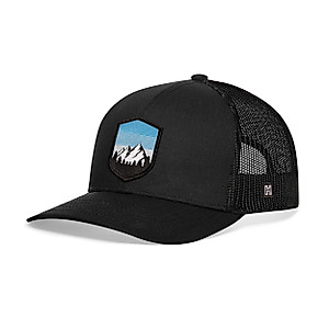 HAKA Mountains & Trees Trucker Hat, Mesh Outdoor Hat for Men & Women, Adjustable Snapback Baseball Cap, Golf Hat Black