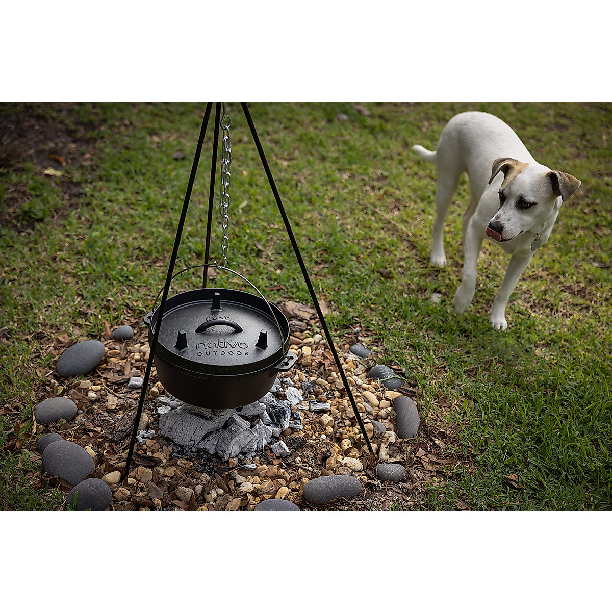 NATIVO 6QT Pre-Seasoned Outdoor Cast Iron Dutch Oven Pot with Multipurpose Lid, Dutch Oven for Camping and Outdoor Cooking using Fire and Coals, With Legs and Reversible Lid Grill