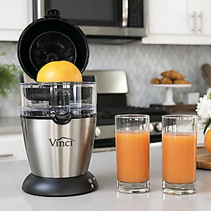 Vinci Hands-Free Patented Electric Citrus Juicer 1-Button Easy Press Lemon Lime Orange Grapefruit Juice Squeezer Easy to Clean Juicer Machine, Black/Stainless Steel