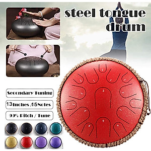 YWJJMY 15 Notes Steel Tongue Drum 13 Inch Handpan Drum Harmonic Tank Drum Meditation Yoga Zen with Mallets Travel Bag for Beginner Music Lovers Gift (Color : Spotted Purple)
