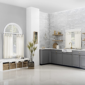 Archaeo Washed Cotton Small Window Twist Tab Cafe Curtains, 52" x 45", Ivory