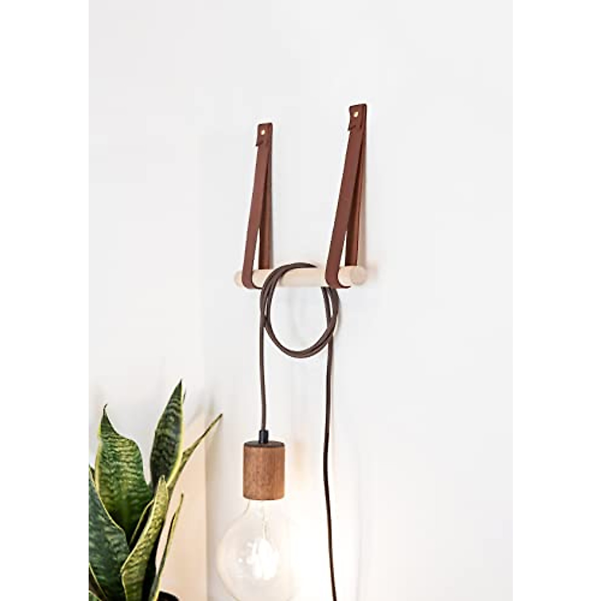 KEYAIIRA - Large Leather Wall Hook, minimal wall hanging strap towel hook rack wall leather loop strap for scarf hook storage hanger towel holder coat hooks decorative