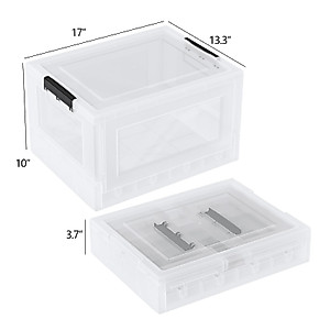 Ortodayes 30 Liter Plastic Foldiable Storage Box, Collapsible Bins with Lid Set of 4, Clear
