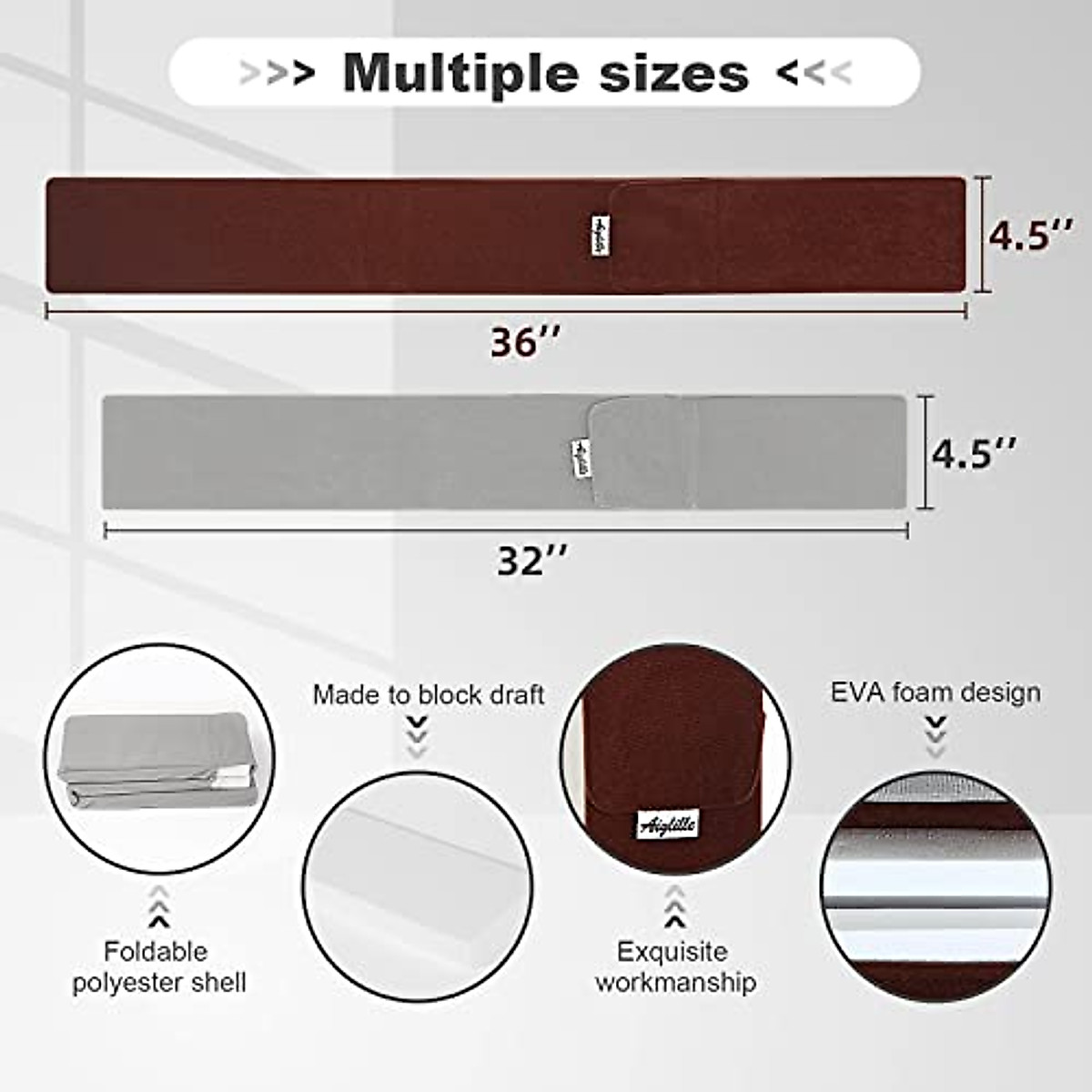 Door Draft Stopper 32" L X 4.5" W X 3.7" T, Strong Adhesive Door Sweep for Exterior and Interior Doors, Dustproof and Soundproof, Brown