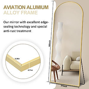 64"x21" Arched Full Length Mirror Gold Floor Mirror with Stand, Aluminium Metal Frame for Wall Mounted Full Body Mirror Leaning Body Mirror Hanging Wall Mirror for Bedroom Living Room Dressing Mirror