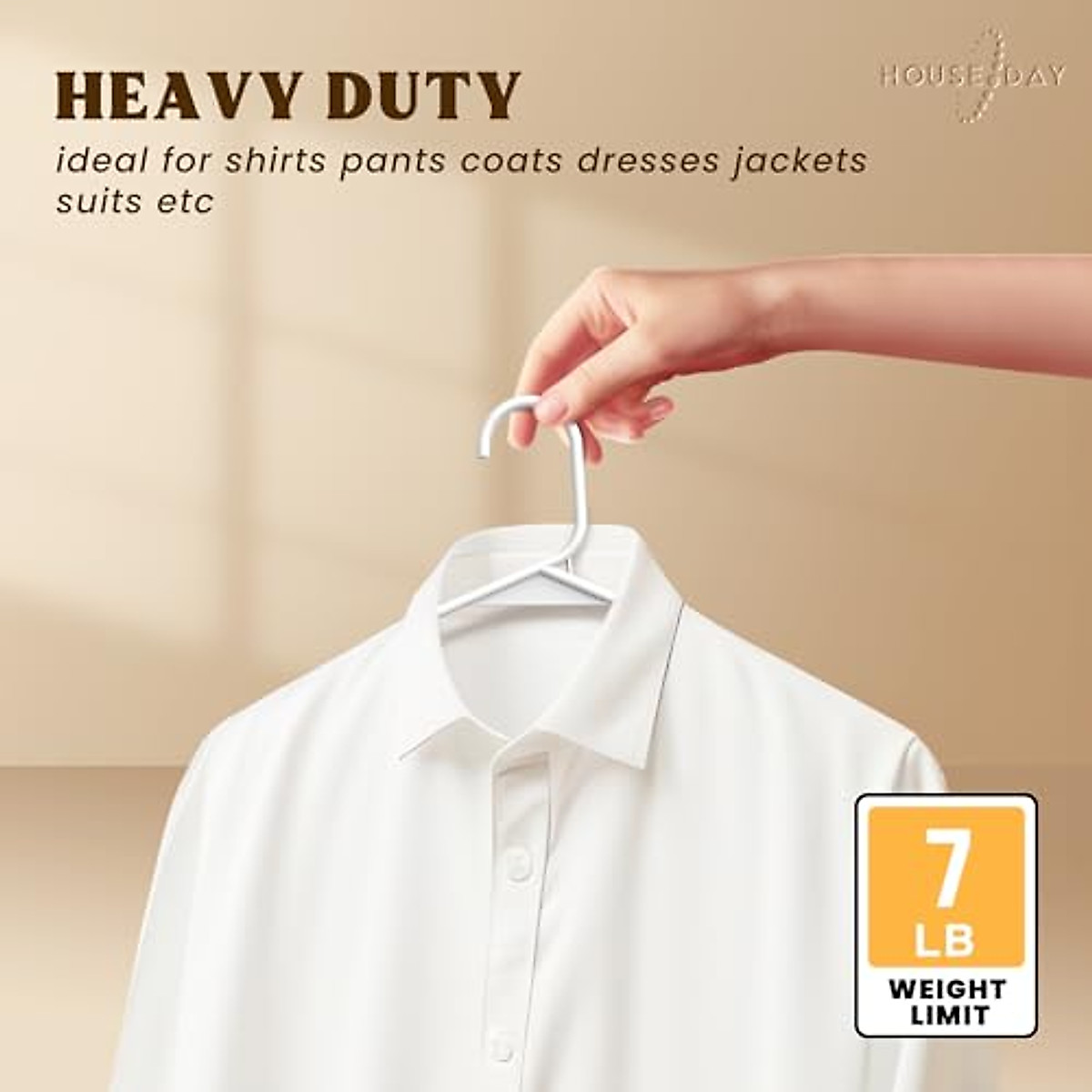 HOUSE DAY White Plastic Hangers 60 Pack, Plastic Clothes Hangers Space Saving, Sturdy Clothing Notched Hangers, Heavy Duty Coat Hangers for Closet, Laundry Hangers for Adult Coat, Suit, Shirt, Dress