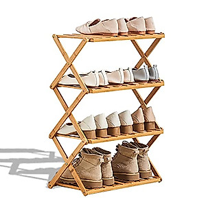2 to 5 Tier Shoe Rack, Multi Tier Foldable Bamboo Shoe Organizer Rack Multifunctional Storage Free Standing Shoe Shelf. (4 Tier (20 feet wide))