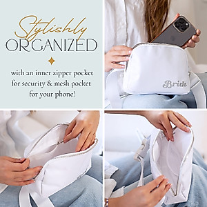 Newlywoo White Nylon Polyester Water Resistant Zipper Waist Pack for Brides