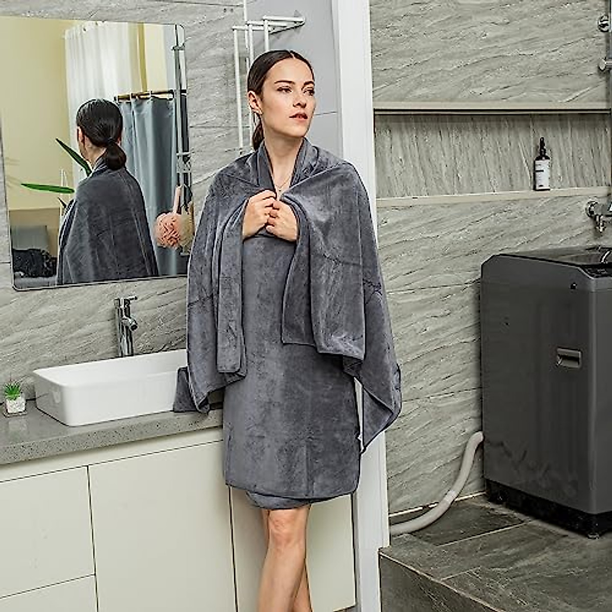 JML Microfiber Bath Towel 2 Pack(30" x 60"), Oversized Thick Towels, Soft, Super Absorbent and Fast Drying, No Fading Multipurpose Use for Sports, Travel, Fitness, Yoga, 30 in x 60 in, Grey 2 Count