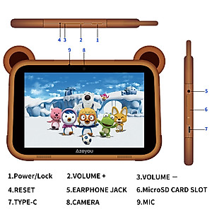 Azeyou Toddler Tablet 8 inch Android Tablet for Kids, 5 Layer Eye Protection Screen, 2GB RAM & 32GB Storage, 2MP Camera, 4000mAh Battery, Educational APPs, Parental Control, K20 WiFi Tablet Bear