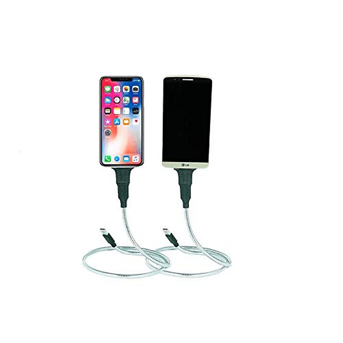 Cobra Coil Cell Phone Holder Charger, iPhone Stand Durable Lightning Charge Cable Adjustable Arm, Removable Mount for Desk, Table or Bed, Fast Universal USB Charging, 2.5ft Military Grade Aluminum