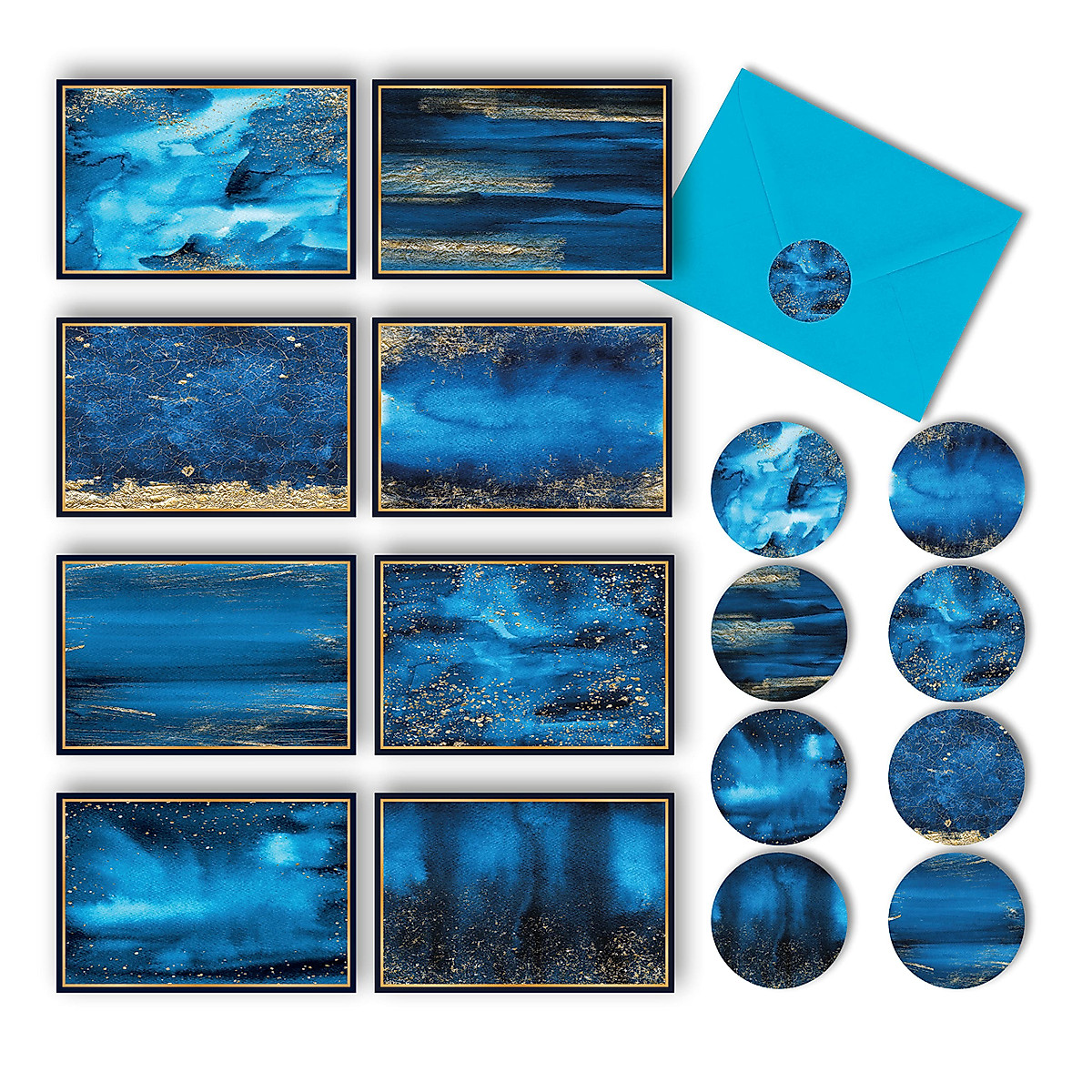 Smart Scribble 48 Blank Cards and Envelopes - 4x6” Assorted Greeting Cards for All Occasions, 8 Unique Sky-Blue Designs, Happy Birthday, Thank You Cards Assortment Pack with Matching Envelope Seals