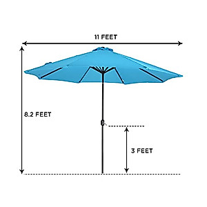 Patio Watcher 11-Ft Patio Umbrella 40 LED Lighted Solar Umbrella with Push Button Tilt and Crank, Outdoor Umbrella 8 Steel Ribs, Blue