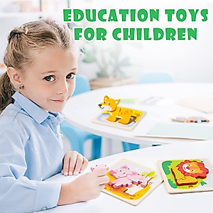 NiToy Wooden Animal Jigsaw Puzzles for Kids, Montessori Educational Building Block Toys Vivid Color Shapes for 36 Month+ Preschool STEM Early Learning Games Gift for Boys and Girls Age 3+ (6 Animals)