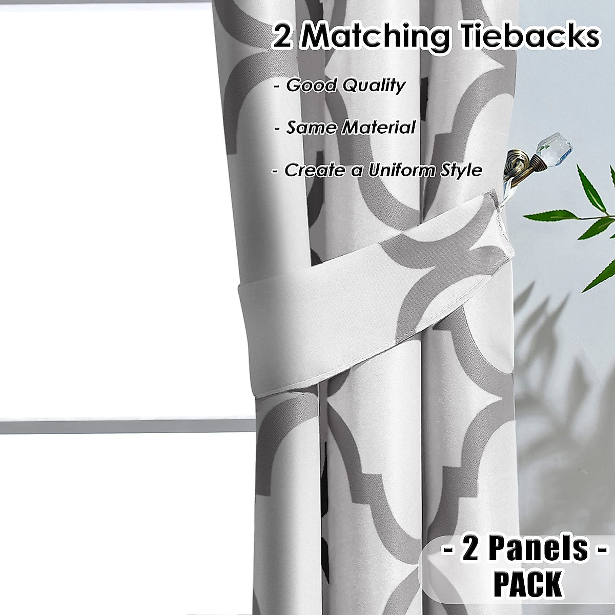 Melodieux Moroccan Fashion Thermal Insulated Room Darkening Blackout Grommet Curtains for Living Room, 42 by 84 Inch, Off White/Grey (2 Panels)