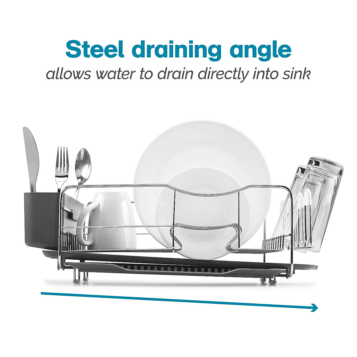 Polder KTH-615 Dish Rack & Tray 4 PC Combo– Advantage System Includes Rack, Drain Tray, Removable Drying Tray & Cutlery Holder – Stainless Steel & Plastic
