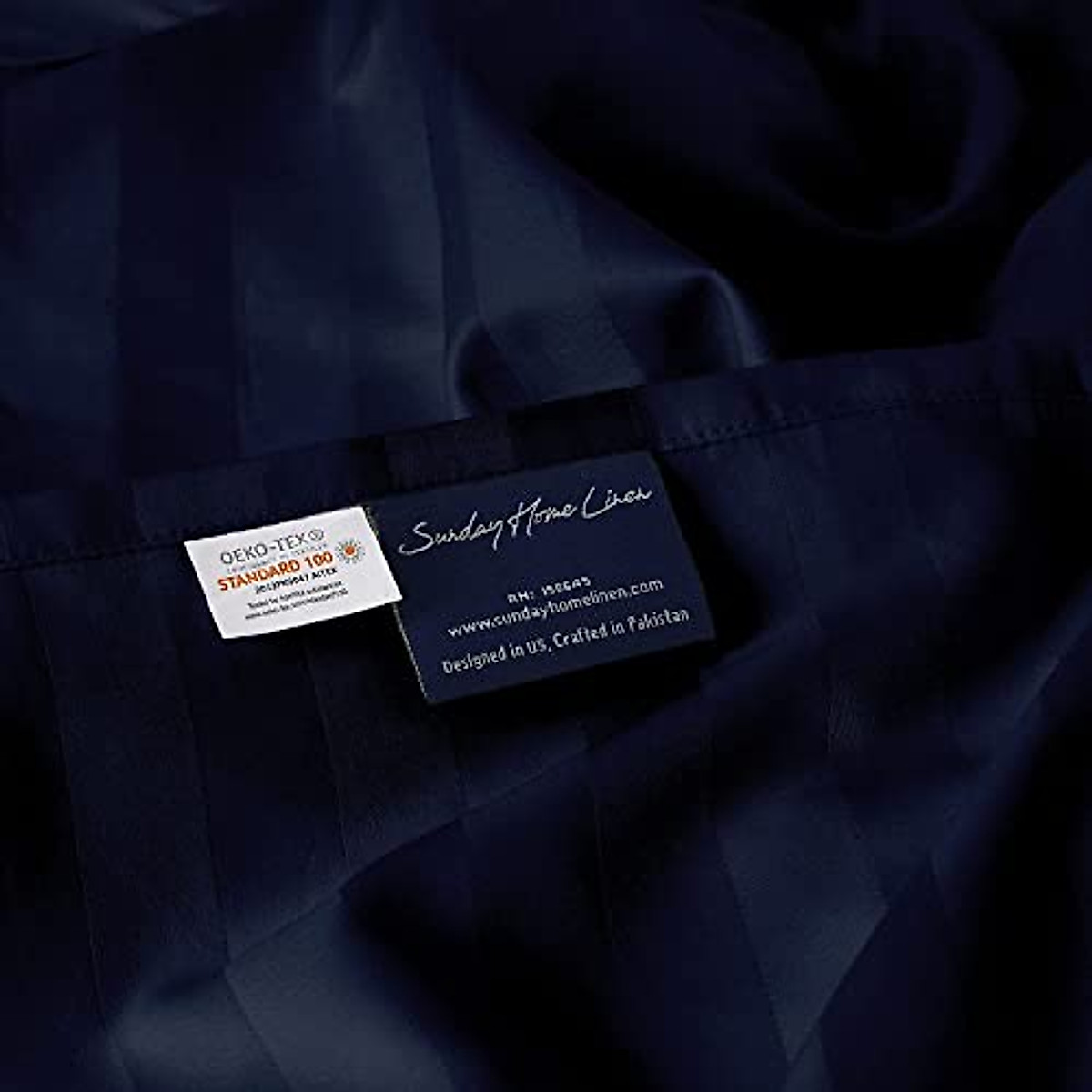 Sunday Home 400 Thread Count 100% Cotton Sheets Damask Stripe Navy Blue Queen Sheets Set 4 Piece - Ultra Soft Long Staple Sateen Weave Luxury Bed Sheet Set with 16" Deep Pockets - Oeko Tex Certified