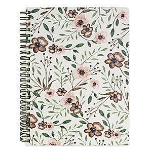 Steel Mill & Co Cute Green Mini Spiral Notebook, 8.25" x 6.25" Journal with Durable Hardcover and 160 Lined Pages, Woodland Floral