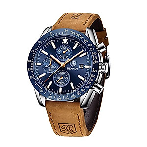 BY BENYAR Mens Analog Quartz Chronograph Waterproof Luminous Leather Watch Business, Work, Sport, Casual, Fashion - Elegant Gift for Men